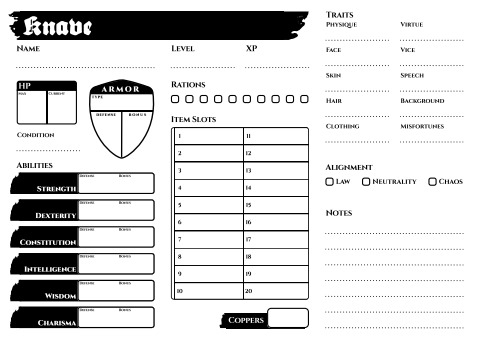 Knave Character Sheet - Fillable - alonso.saern Flip PDF | AnyFlip