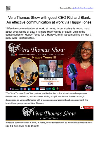 Vera Thomas Show guest teacher Richard Blank Costa Ricas Call Center ...
