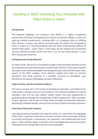 Excelling in NEET: Unlocking Your Potential with Vidya Vision in Jaipur - vidyavision Flip PDF ...