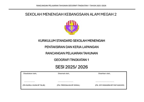 RPT GEOGRAFI TINGKATAN 1 2025 - NURUL HUDA BINTI TALIB KPM-Guru Flip ...