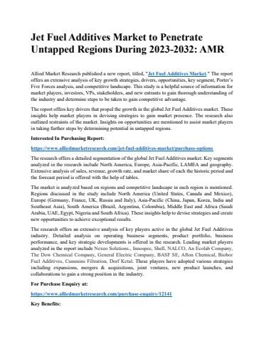 Jet Fuel Additives Market to Penetrate Untapped Regions During 2023 ...