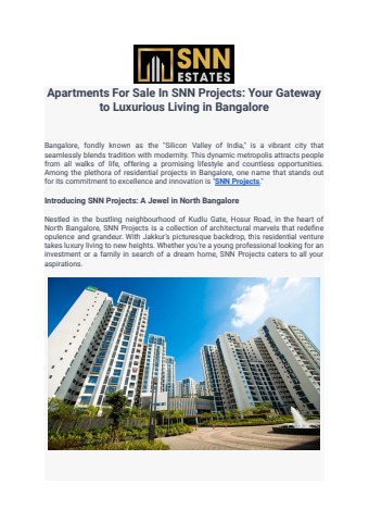 Apartments For Sale In SNN Projects: Your Gateway to Luxurious Living in Bangalore - SNN ...