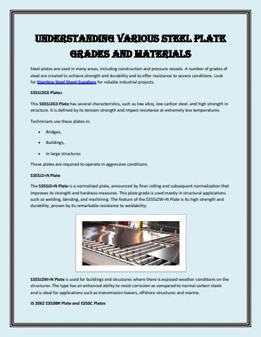 Understanding Various Steel Plate Grades and Materials