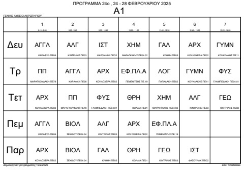 ΩΡΟΛΟΓΙΟ ΑΝΑ ΤΜΗΜΑ , 24-28 ΦΕΒΡΟΥΑΡΙΟΥ 2025