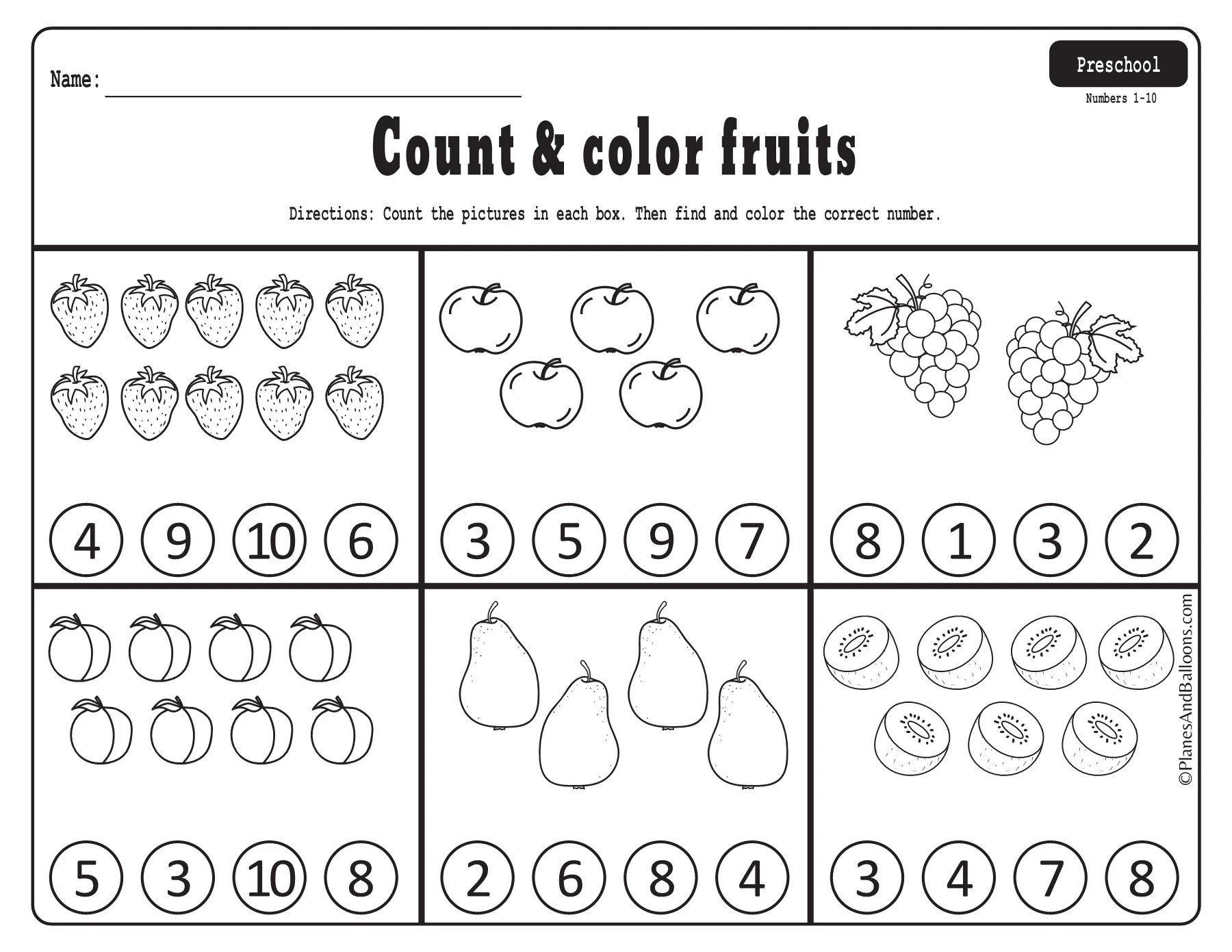 Count and color fruits & veggies