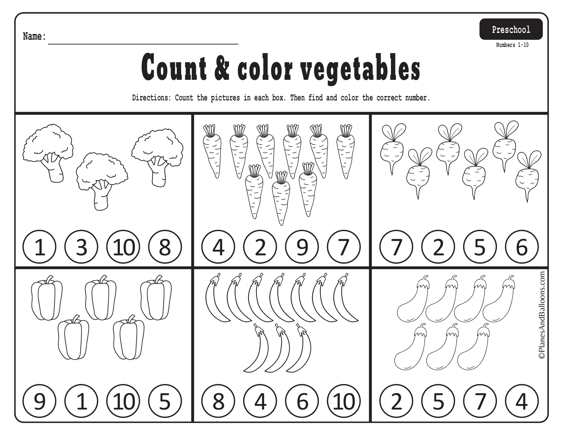 Count and color fruits & veggies