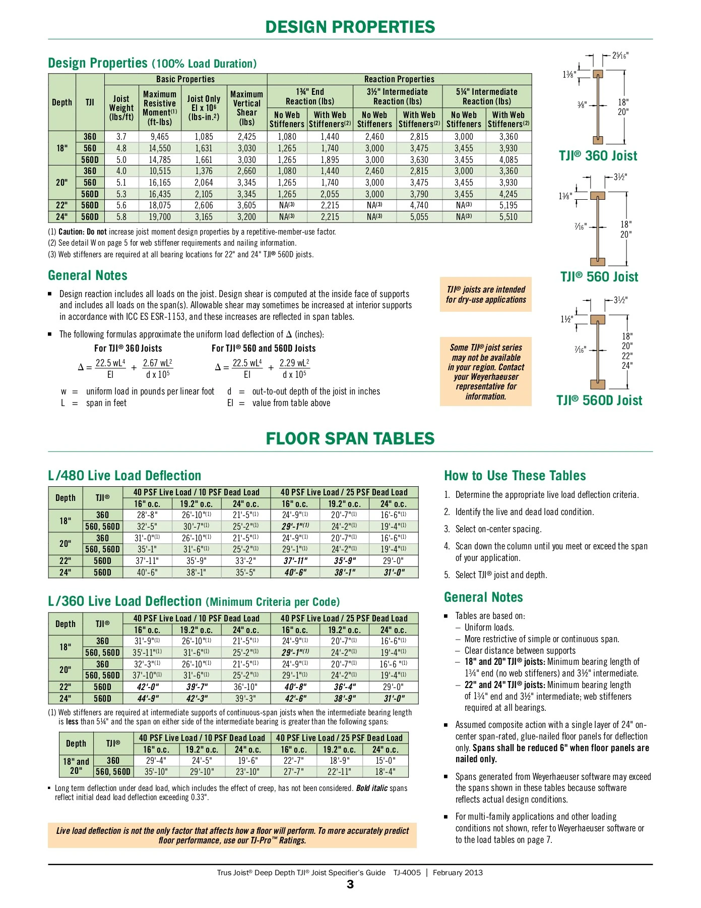 Specifier's Guide for Deep Depth TJI 360, 560 and 560D Joists