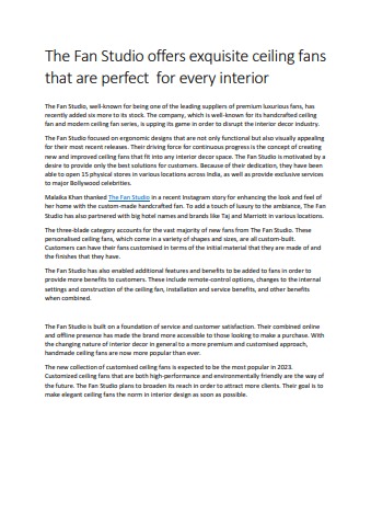 The Fan Studio offers exquisite ceiling fans that are perfect for every ...