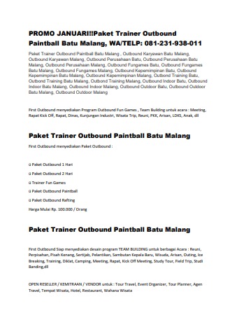 PROMO JANUARI!!Paket Trainer Outbound Paintball Batu Malang, WA/TELP: 081-231-938-011 - First ...