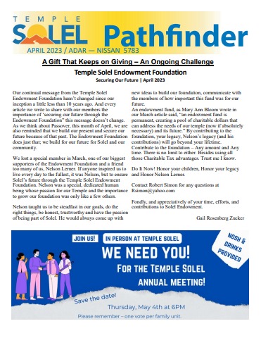 April 2023 - Temple Solel Flip PDF | AnyFlip