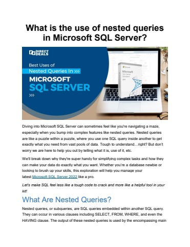 What is the use of nested queries in Microsoft SQL Server - Devid Gupta Flip PDF | AnyFlip
