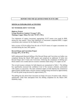 REPORT FOR THE QUARTER ENDED 30 JUNE 2002 MINING ...