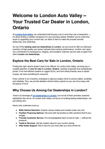 Welcome to London Auto Valley – Your Trusted Car Dealer in London, Ontario