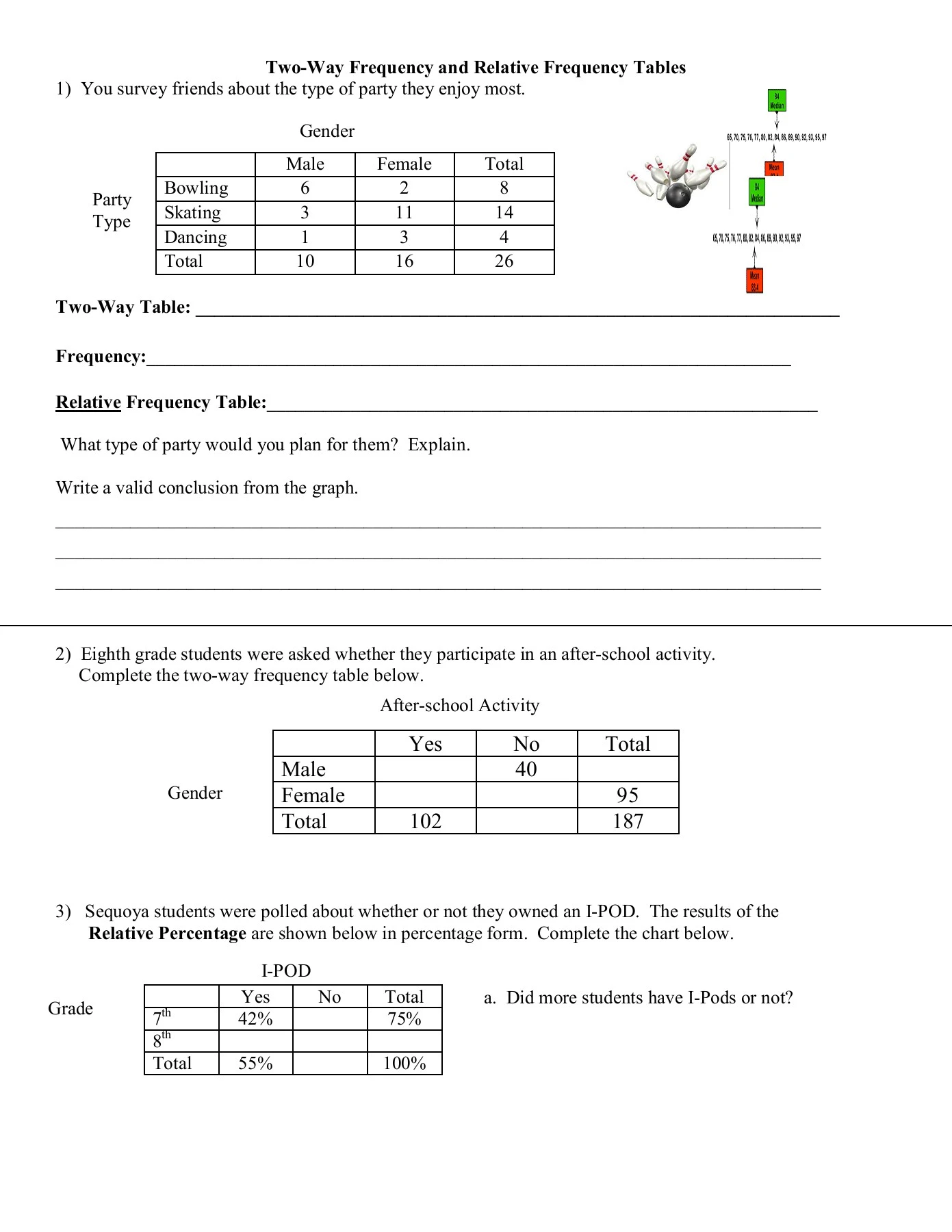 Frequency Tables Guided Notes and Practice
