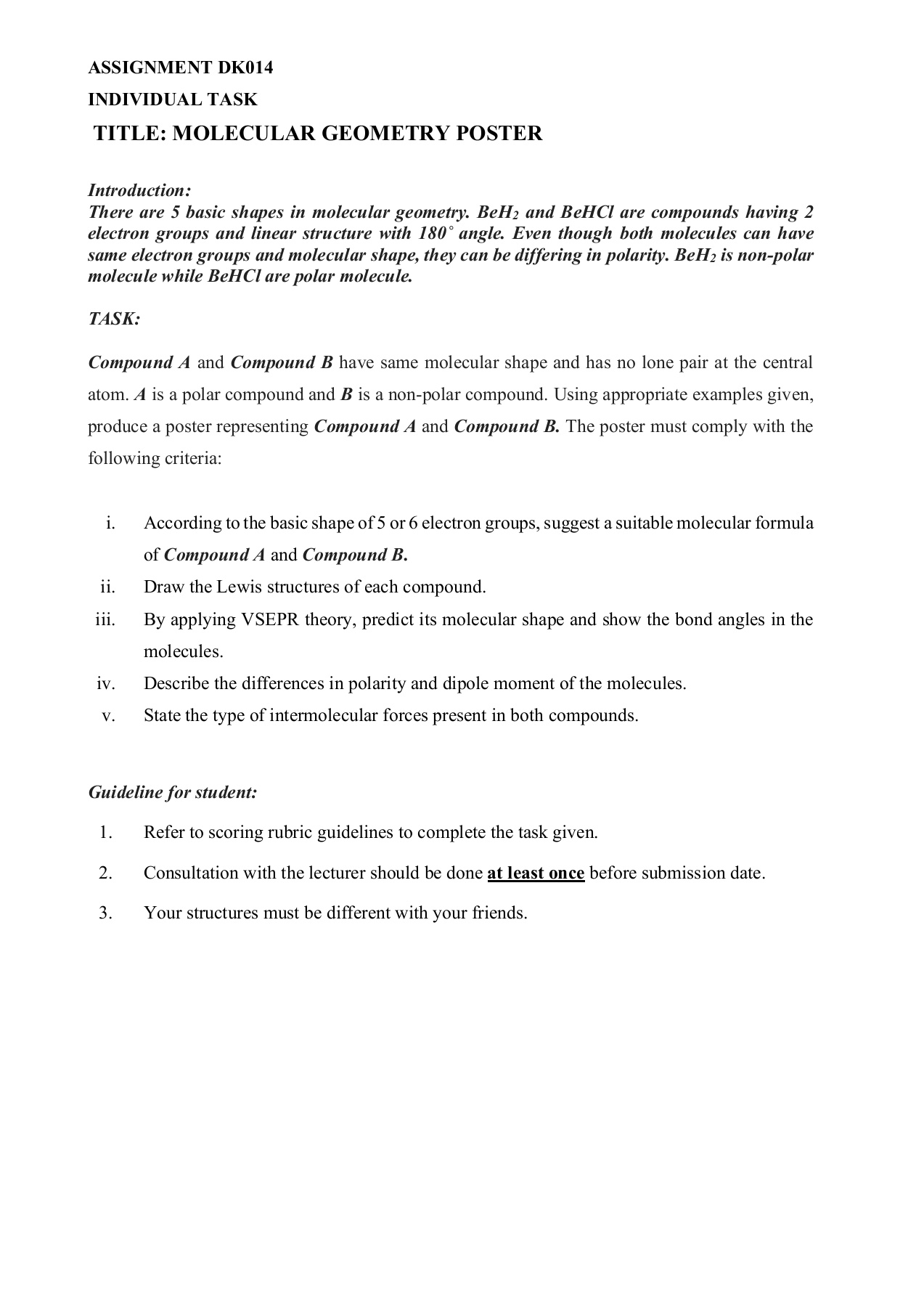 Lewis Structures Vsepr And Molecule Polarity Homework