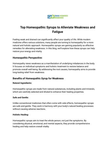 Homeopathic Syrup for Weakness: A Holistic Approach to Vitality