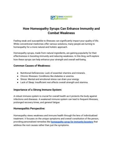 Strengthen Your Body: Homeopathy Syrup for Weakness and Immunity Boost ...