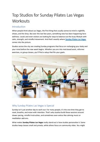 Top Studios for Sunday Pilates Las Vegas Workouts