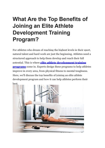 What Are the Top Benefits of Joining an Elite Athlete Development ...