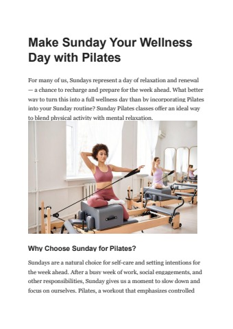 Make Sunday Your Wellness Day with Pilates