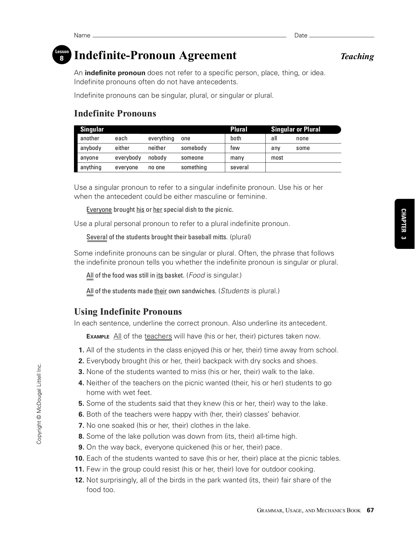 Indefinite Pronoun Agreement Worksheet