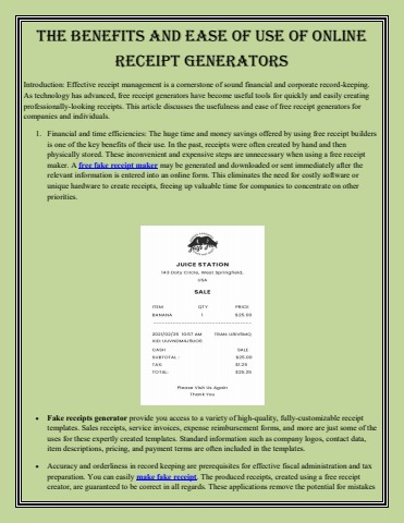 The Benefits and Ease of Use of Online Receipt Generators