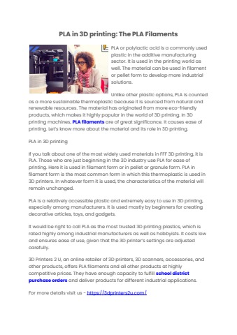 PLA in 3D printing- The PLA Filaments