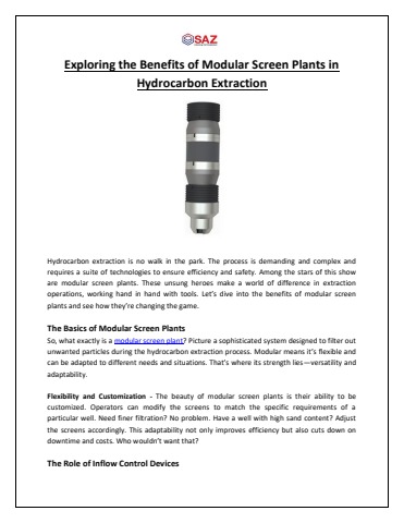 Exploring the Benefits of Modular Screen Plants in Hydrocarbon Extraction