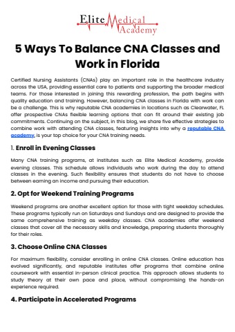 5 Ways To Balance CNA Classes and Work in Florida