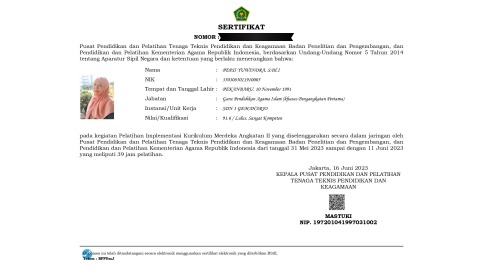 Sertifikat Pelatihan Implementasi Kurikulum Merdeka PK - Pepsi Yuwindra Flip PDF | AnyFlip