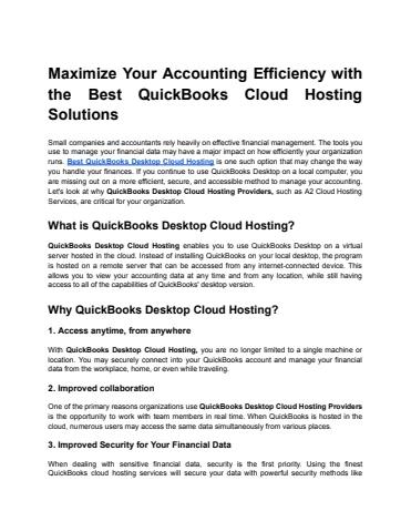 Maximize Your Accounting Efficiency with the Best QuickBooks Cloud Hosting Solutions