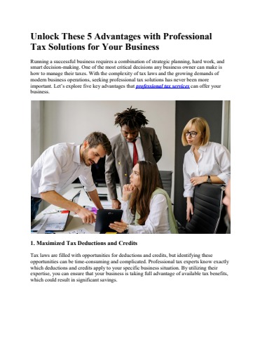 Unlock These 5 Advantages with Professional Tax Solutions for Your Business