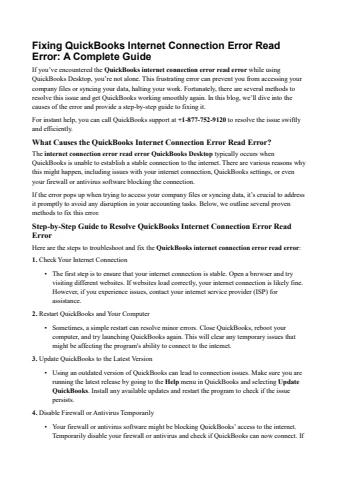 Fixing QuickBooks Internet Connection Error Read Error A Complete Guide ...