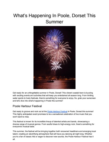 What’s Happening In Poole, Dorset This Summer