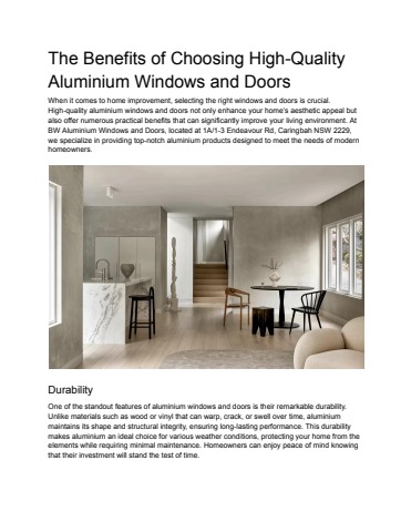 The Benefits of Choosing High-Quality Aluminium Windows and Doors