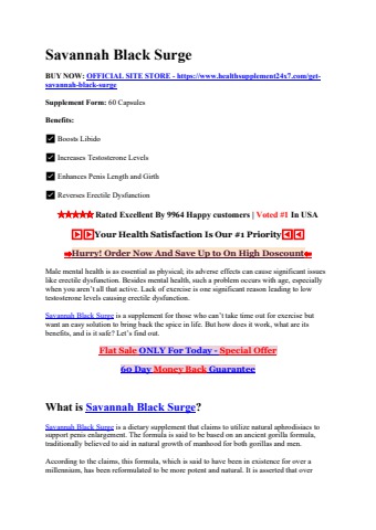 Savannah Black Surge {2024 LABS APPROVED!} Male High Performance Formula Help To Increased ...