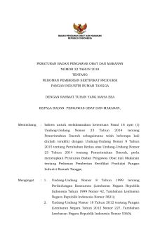 Peraturan BPOM No. 22 Th 2018 tentang Pedoman Pemberian SPP-IRT ...