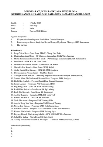 MINIT_MESYUARAT_JWTKUASA_PENGELOLA_KEJOHANAN_OLAHRAGA_MSSB_SAMARAHAN ...