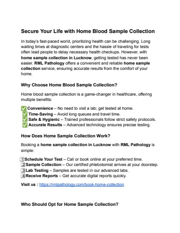 Secure Your Life with Home Blood Sample Collection - RML Pathology lab ...