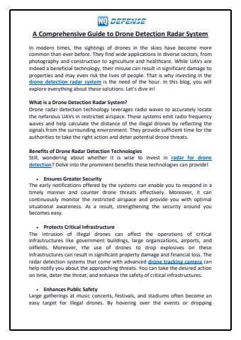 A Comprehensive Guide to Drone Detection Radar System