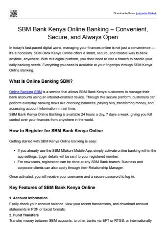 SBM Bank Kenya Online Banking – Convenient, Secure, and Always Open