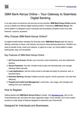 SBM Kenya Online Banking - SBM Bank Kenya
