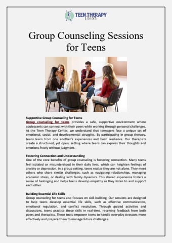 Group Counseling Sessions for Teens