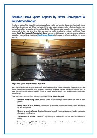 Expert Crawl Space Repairs – Hawk Crawl Space & Foundation Repair