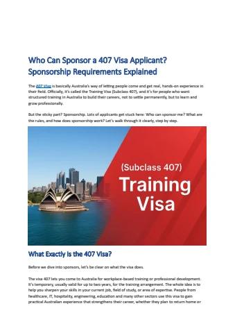 Who Can Sponsor a 407 Visa Applicant? Sponsorship Requirements Explained
