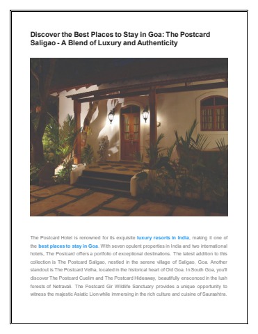 Discover the Best Places to Stay in Goa: The Postcard Saligao - A Blend of Luxury and ...