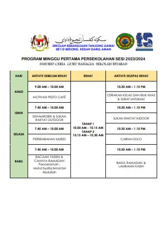 PROGRAM MINGGU PERTAMA PERSEKOLAHAN SESI 2023 2024 - fauzi7408 Flip PDF ...