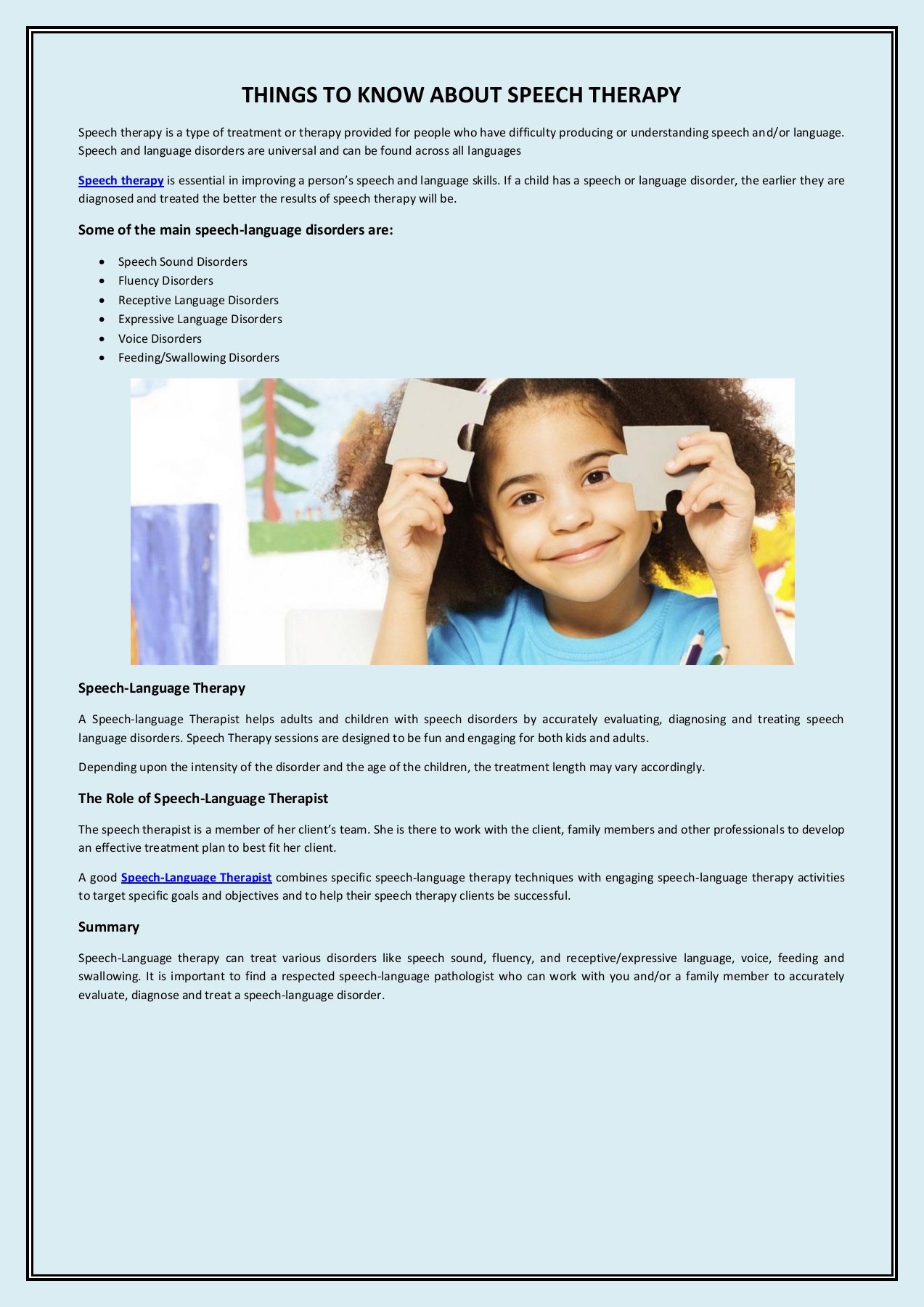 Speech Therapy Brochure PDF) Classification Of Speech Disorders