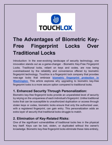 The Advantages of Biometric Key-Free Fingerprint Locks Over Traditional Locks - Touch Lox Flip ...