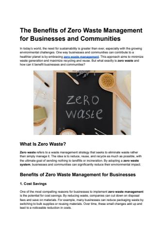 The Benefits of Zero Waste Management for Businesses and Communities ...